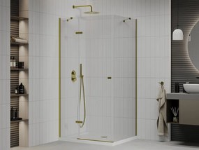 Mexen Roma sprchový kout 120 x 70 cm, 6mm čiré sklo, zlatý profil + sprchová vanička Slim, 854-120-070-50-00-4010