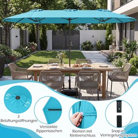 Costway Dvojitý slunečník se stojanem UPF 50+ tyrkysová – 400 × 200 cm
