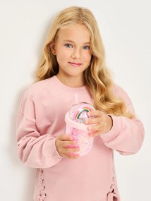 Sinsay - Hrnek s víčkem a brčkem s duhovým motivem - pastelová růžová