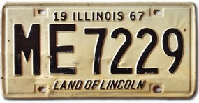 Americká SPZ Illinois 1967 Land of Lincoln ME 7229
