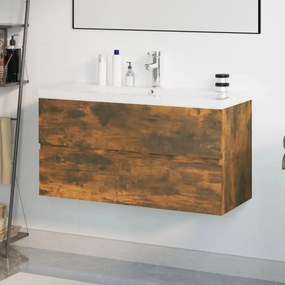Umyvadlová skříňka s vestavěným umyvadlem kouřový dub kompozit 3152882
