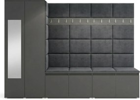 Předsíňová stěna Trinity 9 s čalouněnými panely, 290 cm, grafit/ tmavě šedá