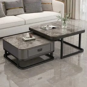 LuxuryForm DESIGN Konferenční stolek ARAGON 70 × 70 / 60 × 60 cm – šedý / šedý mramor (set 2 ks)