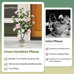 Costway 90 cm Umělý strom s květy Umělý strom kamélie Umělá rostlina v květináči