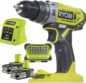Ryobi aku vrtačka 18V 2x1.5Ah nabíječka sada bitů 15x50 mm