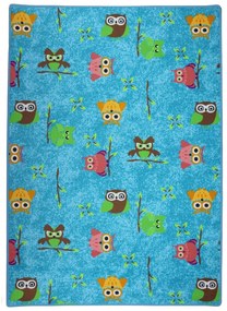 Vopi, Dětský kusový koberec Sovička Silk 5298 tyrkys, 95x200, modrá, dětský pokoj