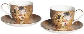 HOME ELEMENTS Sada dvou porcelánových hrnků 270 ml s podšálky, Klimt, Polibek tmavý