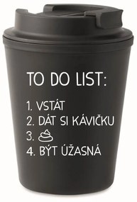 TO DO LIST:  BÝT ÚŽASNÁ - černý termohrnek 300 ml