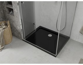 Mexen Lima, sprchový kout se skládacími dveřmi 100 (dveře) x 80 (stěna) cm, 6mm čiré sklo, chromový profil + slim sprchová vanička černá + chromový sifon, 856-100-080-01-00-4070