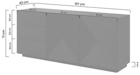 Komoda Asha 167 cm se zásuvkami - dub artisan / černý mat