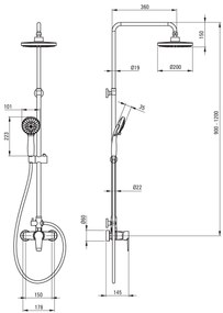 Deante Corio, sprchová sada s 5-funkční ruční sprchou a dešťovou sprchou, chromová, NAC_019M