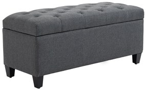 HOMCOM Lavice čalouněná s úložným prostorem 100 x 40 x 44 cm, truhlicová lavice z polyesteru připomínajícího len a kaučukového dřeva v tmavě šedé bar…