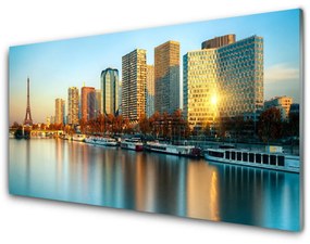 Obraz na skle Město Moře Domy Paříž 100x50 cm