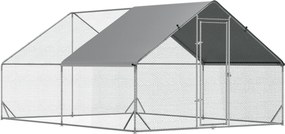PawHut Venkovní Kurník s Běžeckou Klecí, Ocel, 300 x 400 x 200 cm Kurník s Krytem, Dveřmi, Běh pro 8-12 Kura, Malá Zvířata, Stříbrný | Aosom