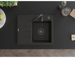 Mexen Ben, 1-komorový granitový dřez 600x500x190 mm, pravý + černý sifon, černá-zlatá metalíza, 6523605000-75-B