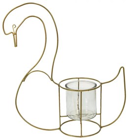 Zlatý kovový stojan na svíčku ve tvaru Labutě – 33x13x41 cm