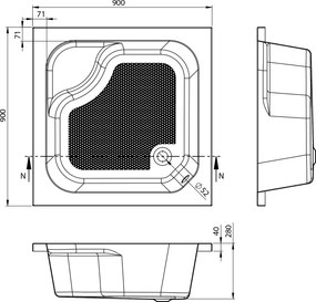 Aqualine čtvercová sprchová vanička 90 x 90 x 30 akrylátová včetně nožiček bílá C99