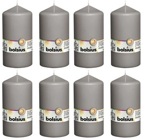 Bolsius Válcové svíčky 8 ks 150 x 78 mm teplé šedé