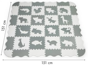 Pěnová puzzle podložka Animals šedá - 36 kusů