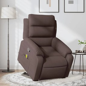 Zvedací masážní polohovací křeslo tmavě hnědé textil 3204997