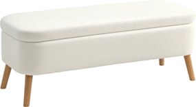 HOMCOM Úložná lavice, sedací lavice s úložným prostorem 65 l, materiál teddy-fleece, kaučukové dřevo, 120 x 42 x 45 cm, krémově bílá