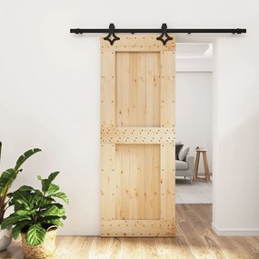 Posuvné Dveře S Kováním 80 X 210 Cm Masivní Borové Dřevo Stříbrná