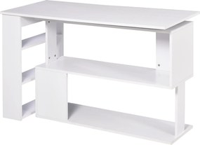 HOMCOM Rotující rohový stůl ve tvaru L se policemi pro kancelář nebo studijní prostor 120x110x74,5 cm Bílá