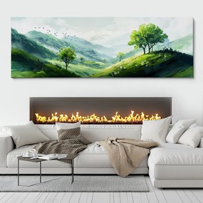 Obraz na plátně - Kopečky s osamělými stromečky FeelHappy.cz Velikost obrazu: 240 x 80 cm