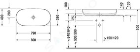 DURAVIT - Luv Umyvadlo na desku, 800x400 mm, bez přepadu, bílá (0379800000)