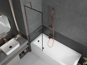 Mexen Next, vanová zástěna 1-křídlová 60 x 150 cm, fixní křídlo, 6 mm čiré sklo s černým vzorem, růžové zlato profil, 895-060-000-00-70-60