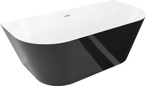 Mexen Oval Slim, volně stojící vana ke stěně, 170 x 80 cm, bílá-černá, ocelový přepad, 52661708075-97