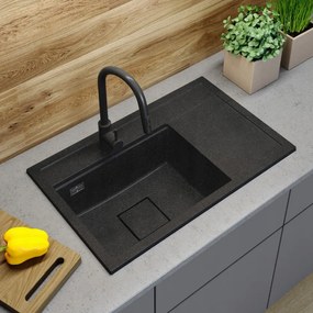Gamma Quadro 8151, 1-komorový granitový dřez 800x500x220 mm, černá skvrnitá, GMA-ZLE000185