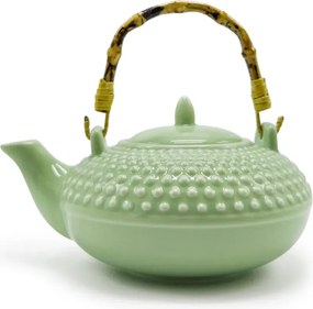 Porcelánová čajová souprava Tanaka pro 4, 600 ml – jadeitově zelená s reliéfem