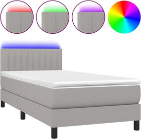 Box spring postel s matrací a LED světle šedá 90x190 cm textil 3133277