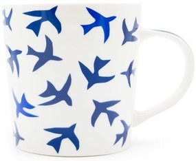 Porcelánový hrnek Mořští ptáci, bílý, 400 ml – modré siluety ptáků, motiv moře a svobody