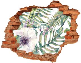Wallmuralia Nálepka 3D díra na zeď Kapradina a květiny 90x70 cm