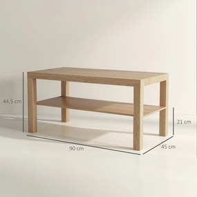 HOMCOM Konferenční stolek s 2 úložnými policemi do obývacího pokoje 90x45x44,5 cm Naturální