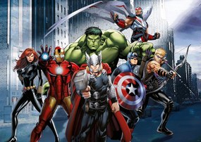 Dětská vliesová fototapeta na zed' Marvel Avengers ve Městě, Disney | 155 x 110 cm | DFTDNM 5277