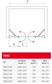 Roth TOWER LINE TDN2 Dvoukřídlé sprchové dveře pro instalaci do niky 120 cm Profil: Lesk, Sklo: Hladké čiré