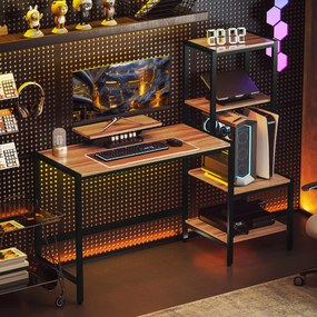 HOMCOM Stůl 150 x 48 cm Počítačový stůl s podstavcem na monitor, stojanem na CPU, policí na tiskárnu, 4 policemi, kovovým rámem pro domácí kancelář, …