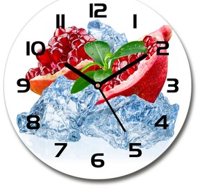 Wallmuralia Skleněné hodiny kulaté Granátové jablko s ledem fi 30 cm