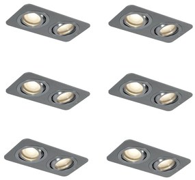 Sada 6 kulatých zapuštěných bodových svítidel Gunmetal GU10 50mm nastavitelná IP44 2-světla - Alberto