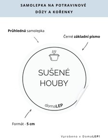 Samolepka na kořenky SUŠENÉ HOUBY průhledná 5 cm základní písmo
