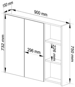 Zrkadlová skříňka VAMI W90 2D 3P LO dub craft / čierna