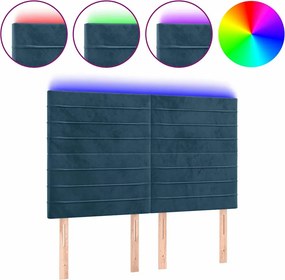Čelo postele s LED tmavě modré 144x5x118/128 cm samet 3122616