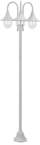 vidaXL Zahradní sloupová lampa 3 ramena E27 220 cm hliník bílá