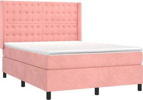 Box spring postel s matrací a LED růžová 140x200 cm samet 3139810