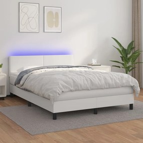 Box spring postel s matrací a LED bílá 140x200 cm umělá kůže 3134106