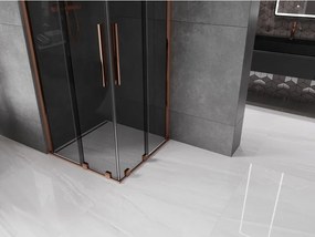 Mexen Velar Duo, sprchový kout s posuvnými dveřmi 100 x 100 cm, 8mm šedé sklo, růžové zlato, 871-100-100-42-60