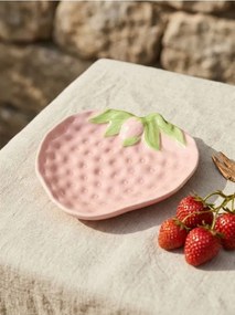 Sinsay - Ručně malovaný talíř ve tvaru jahody - pastelová růžová